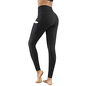Lingswallow High Waist Yoga Pants - Yoga Pants with Pockets Tummy Control, 4 Ways Stretch Workout Running Yoga Leggings (Black, Medium)