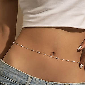 Reetan Pearl Belly Chain Gold Waist Chains Beach Bikini Waist Chain Belt Fashion Waist Accessories for Women and Girls