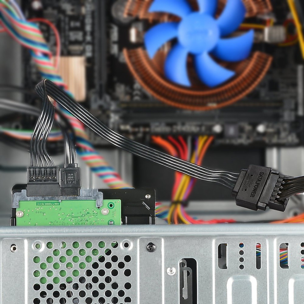 J&D 15 Pin SATA Power Cable Bundle, 15 Pin SATA Power Extension Cable and 15 Pin SATA Power Y Splitter Cable, Male to Female