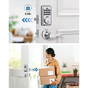 ApeStellar Keyless Entry Door Lock with 2 Lever Handles - Electronic Keypad Deadbolt - Front Door Lock Handle Sets - Auto Lock, Anti-Peeking Password, Easy Installation - Satin Nickel