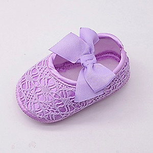 Lykmera Baby Girls Soled Soft Non-Slip Bowknot Girls Shoes Crib Shoes Footwear Baby Shoes Soccer Cleats Shoes for Baby Girl (Purple, 13)