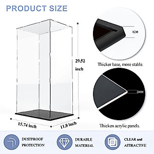 DuvinDD Acrylic Display Case for Large Collectibles, 29 inch Tall Clear Display Box for Bearbrick 1000% Lego 10341 Doll Figure Dustproof Protective Showcase Stand, Assemble Acrylic Box with Black Base