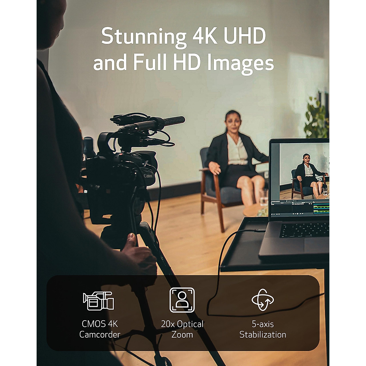 Canon XA60 Professional UHD 4K Camcorder with LCD Touchscreen and 20x Optical Zoom Lens (Black)