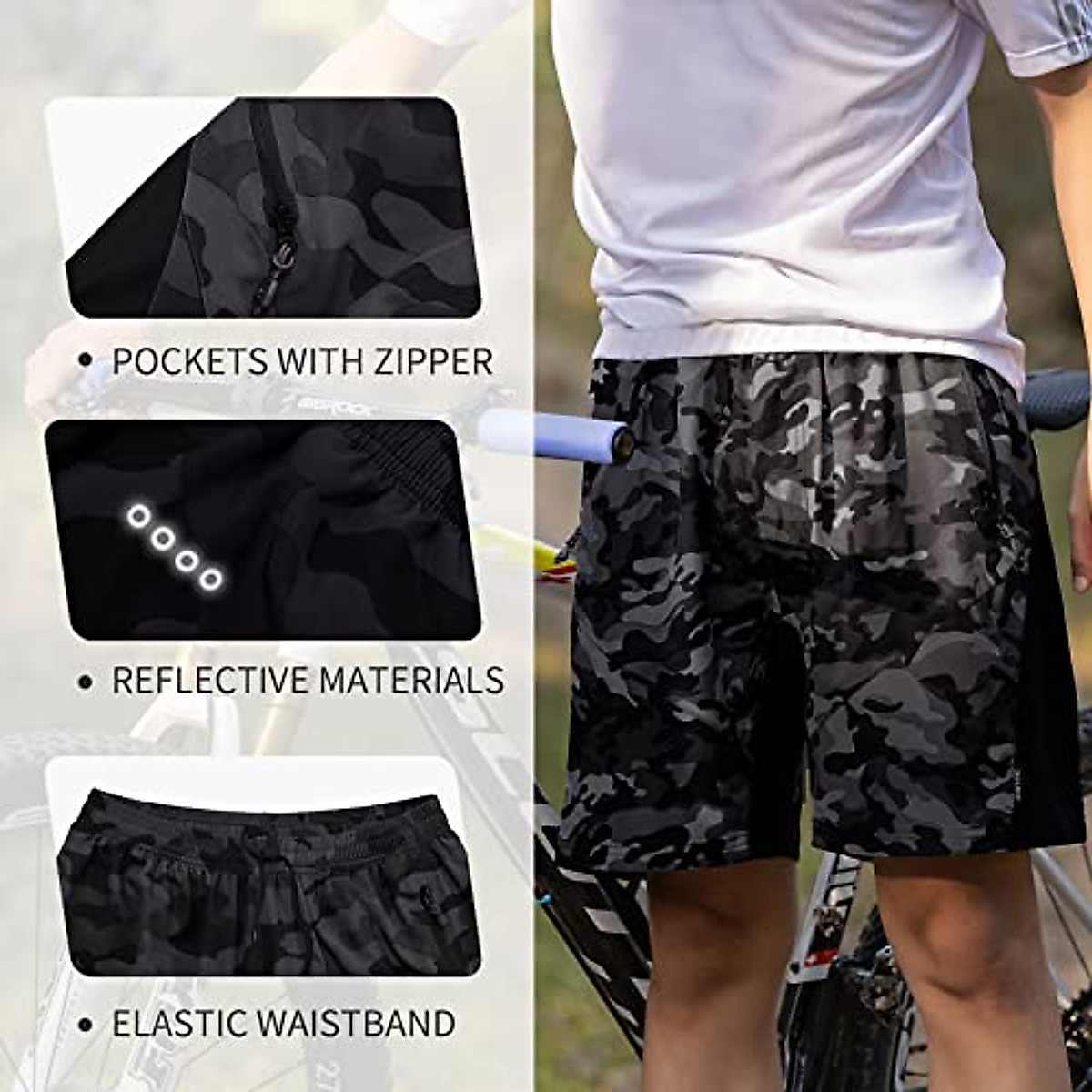 Santic Men's Mountain Bike Shorts Padded Pack of Two Cycling Shorts with Liner Loose-fit Stretchy Zipper Pockets Bicycle MTB Shorts Trail Camo Black XL