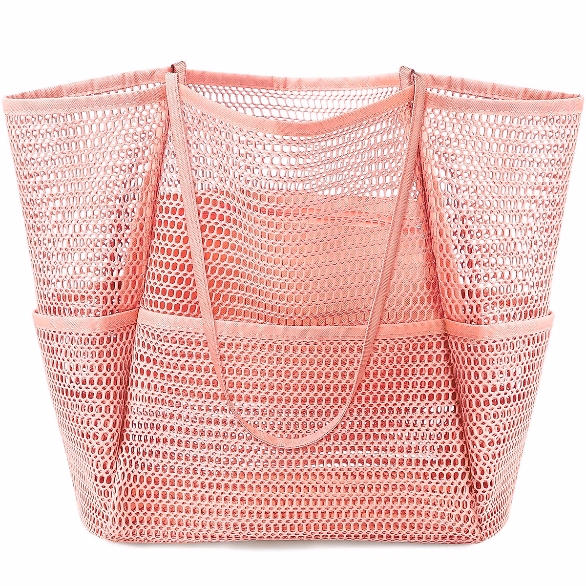 Ayieyill Mesh Beach Tote Large Bag Womens Shoulder Handbag with Multiple Pockets for Women Family Beach Pool Swimming Travel Vacation (M/Pink)