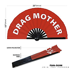 Drag Mother hand fan foldable bamboo circuit hand fan funny gag slang words expressions statement gifts Festival accessories Rave handheld Circuit event fan Clack fans (Red)