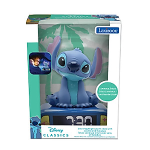 Lexibook, Disney Stitch, Stitch Nightlight Alarm Clock, Sounds and Melodies, LCD Backlit Screen, Luminous, Snooze, Blue, RL800D