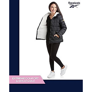 Reebok Women's Winter Jacket - Heavyweight Quilted Puffer Parka Coat - Sherpa Lined Ski Jacket for Women (S-XL), Size Medium, Black