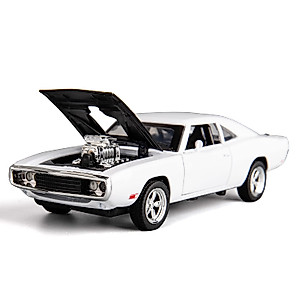 BDTCTK Compatible for 1:32 Dodge Charger Model Car, Zinc Alloy Pull Back Toy Car with Sound and Light for Kids Boy Girl White