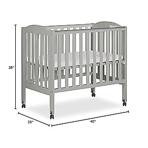 Dream On Me 2 in 1 Folding Portable Crib in Cool Grey, Greenguard Gold Certified , 40x26x38 Inch (Pack of 1)