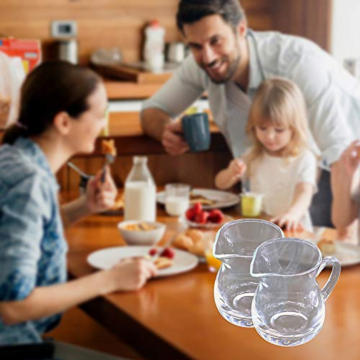 DGQ Classic Glass Creamer Pitcher with Handle 4oz Pack of 2 Milk Pourer Mini Creamer for Coffee Tea Maple Syrup Serving