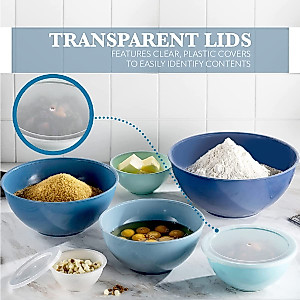 12 Piece Plastic Mixing Bowls Set, Colorful Nesting 6 Prep Bowls and 6 Lids - Color Food Storage for Leftovers, Fruit, Salads, Snacks, and Potluck Dishes - Microwave and Freezer Safe