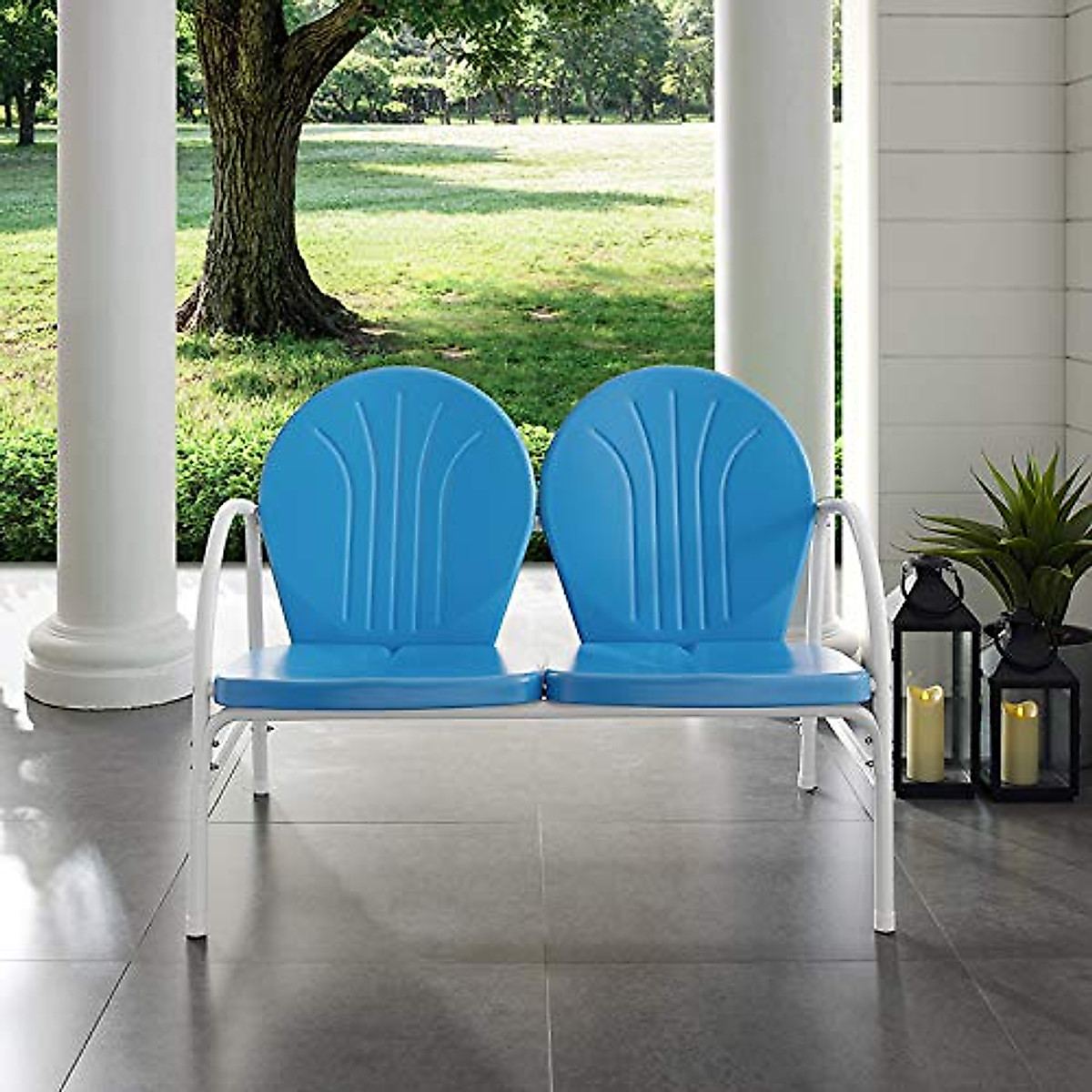 Crosley Furniture Griffith Metal Outdoor Loveseat, Sky Blue