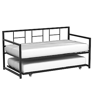 YITAHOME Twin Daybed with Pull Out Trundle/Steel Slat Support/Space Saving Adjustable Height Sofa Bed Couch and Multi-Functional Furniture for Living Room and Guest Room, Black