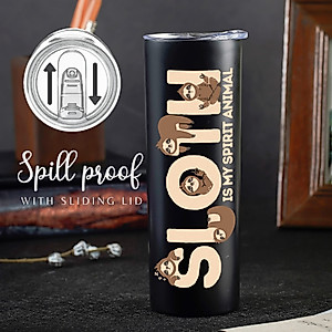 Onebttl Sloth Gifts for Women, 20oz Stainless Steel Insulated Wine Tumbler with Straw & Lid My Spirit Animal Black