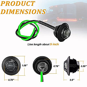 PSEQT 3/4" Round LED Side Marker Light Clearance Turn Signal Indicators Bullet Grommet Lights Waterproof for Trailer Truck Car Bus Van Pickup RV Wrangler ATV UTV (10pcs, Smoked Lens & Green LED)