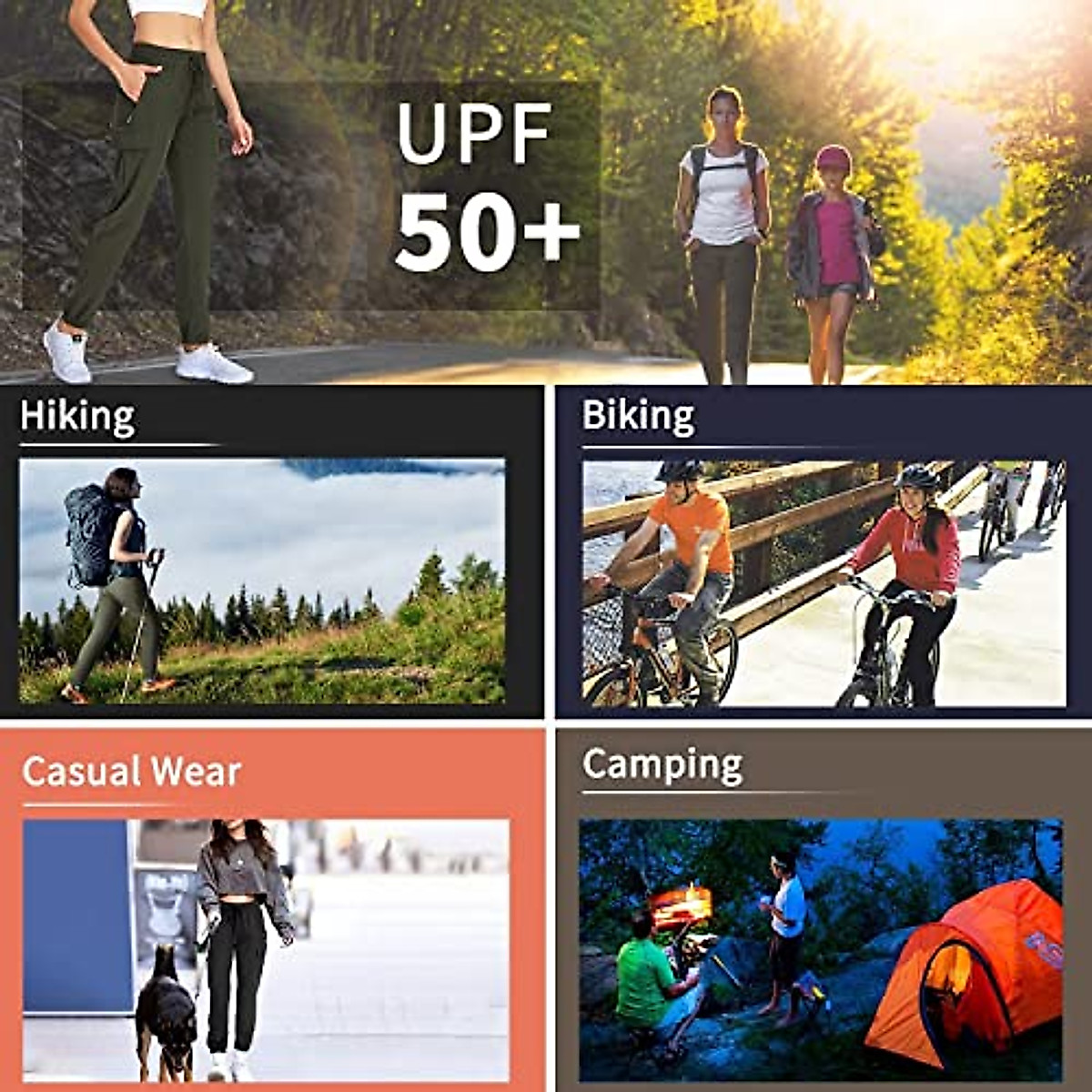 Women's Lightweight Cargo Joggers Quick Dry Hiking Pants UPF50+ Athletic Workout Casual Outdoor Pants with Zipper Pockets Gray