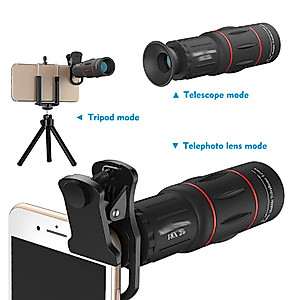 JFGJL 18X Monocular Zoom Optical Cell Phone Lens Universal for Smartphones Clip Telephoto Camera Lens