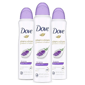 Dove Advanced Care Antiperspirant Deodorant Dry Spray 48 Hours of Sweat and Odor Protection Lavender Fresh Antiperspirant Spray With ¼ Moisturizers and 0% Alcohol, 3.8 Ounce (Pack of 3)