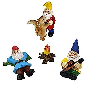 JIUMO Dance Miniature Garden Gnome Set of 4 Fairy Garden Gnomes Accessories Campfire Little Garden Gnomes Outdoor Small Garden Gnome Figurines Ornaments Gifts