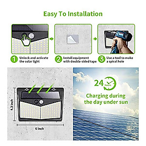 SINNESKY 208 LED Solar Lights Outdoor, 3 Working Mode Wireless Motion Sensor Lights with 270°Wide Angle IP65 Waterproof for Patio,Yard, Deck Fence Post Door Wall,Garage, Garden Walkway(2Pack)