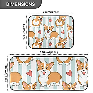Emelivor Cute Corgi Kitchen Rugs and Mats Set 2 Piece Non Slip Washable Runner Rug Set of 2 for Floor Home Kitchen Laundry Decorative