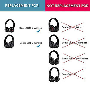 Solo 3 Earpad Replacement Solo 2 Ear Pads Cushion Accessories Compatible with Beats by Dre Solo3/Solo2 Wireless A1796/B0534 Headphones, Made of Protein Leather Memory Foam (Black)