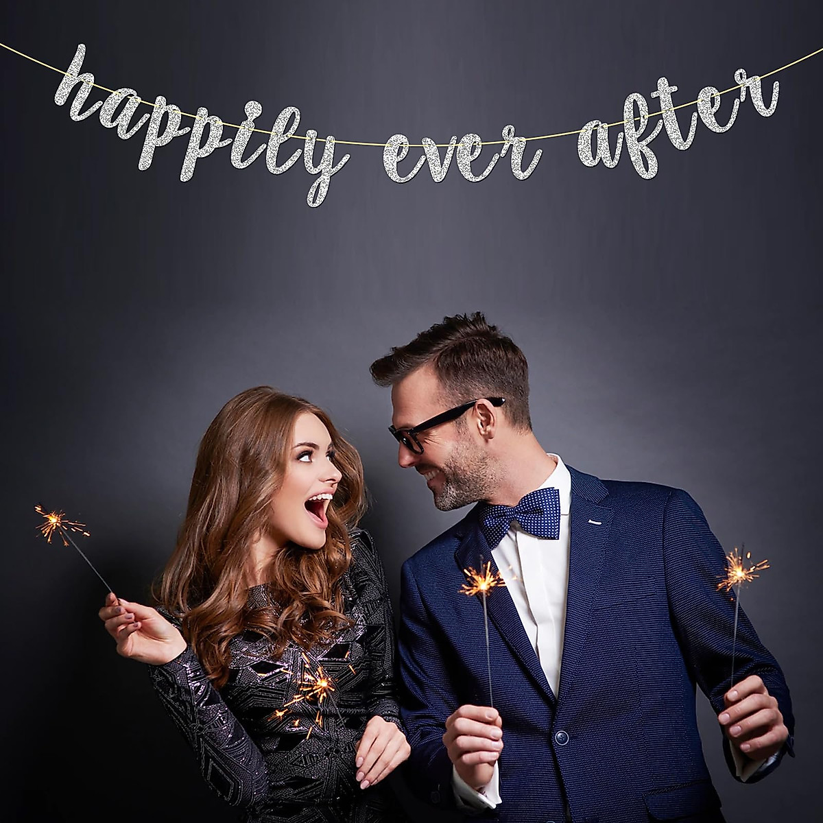 Silver Happily Ever After Banner,Wedding Sign,Engagement, Bridal Shower, Wedding, Bachelorette Party Decoration
