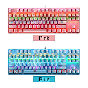 ZHANGLI 87 Keys Mechanical Keyboard, Colorful Backlit SUB Wired Gaming Keyboard for PC Typing, Typists, Gamers