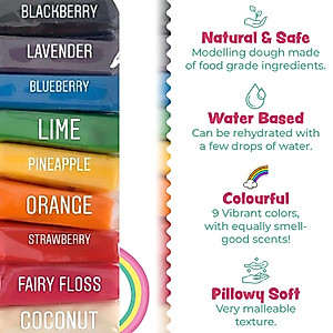 Bio DoUgh Natural Play Dough - Handmade in Australia - Scented, Non-Toxic & Reusable Modeling Dough for Kids - Food Grade Ingredients - Perfect for Creative Play, Arts & Crafts | 39.7oz (9 Colors)