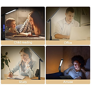 LED Desk Lamp with Wireless Charger, Foldable Touch Console Light, Date,Calendar,Temperature,Clock Display Function, 5-Level Dimmable Lighting, Suitable for Home Office, Reading, Work,study (Black)