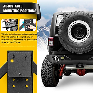 Nilight Rear Bumper & Spare Tire Rack & Hitch Receiver w/2 LED Lights Compatible for 2007-2018 Jeep Wrangler JK for 2007-2018 Jeep Wrangler JK & Unlimited