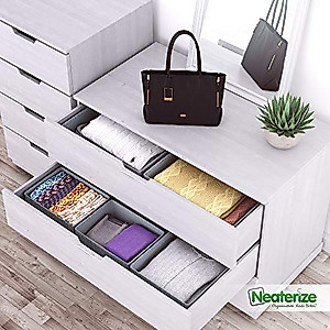 NEATERIZE Drawer Organizer - [Set Of 6] - Closet Organizer and Storage Baskets| Foldable Cloth Drawers Divider | Fabric Bin For Dresser & Shelves |Organize Underwear, Socks, Bra, & Tie’s (Grey)