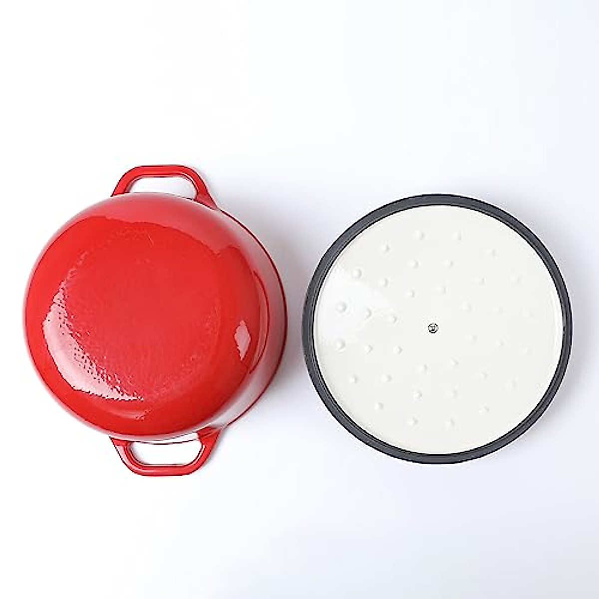 HAWOK Enameled Cast Iron Dutch Oven with Lid, 5 Quart, Deep Round Dutch Oven with Dual Handles, Red