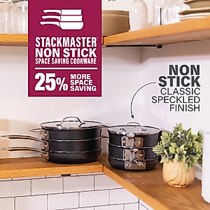 Granitestone Stackable Pots and Pans Set Nonstick, 10 Piece Space Saving Complete Kitchen Cookware Set with Ultra Nonstick Mineral & Diamond Coating, Oven & Dishwasher Safe, Healthy & Toxin Free-Black