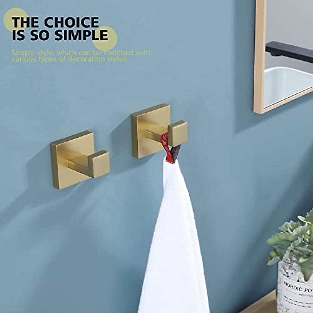 LGSFTBFS 4 Pack Square Towel Hooks for Bathrooms, Gold Towel Hook for Kitchen Bathroom, SUS304 Stainless Steel Coat Hook, Heavy Duty Holder Robe Hooks for Hanging Towels, Coats, sponges, Wall Mount