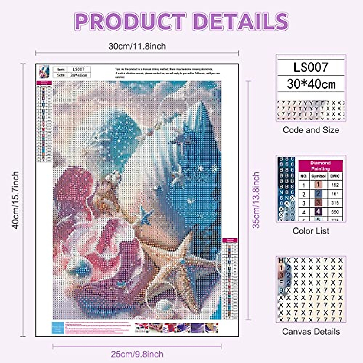 EOBROMD White Beach Seashells Diamond Painting Kits for Adults, 5D Diamond Art Kits for Kids Beginners, DIY Paint by Numbers with Full Drill Diamond Dots for Home Wall Art Decor 12x16inch