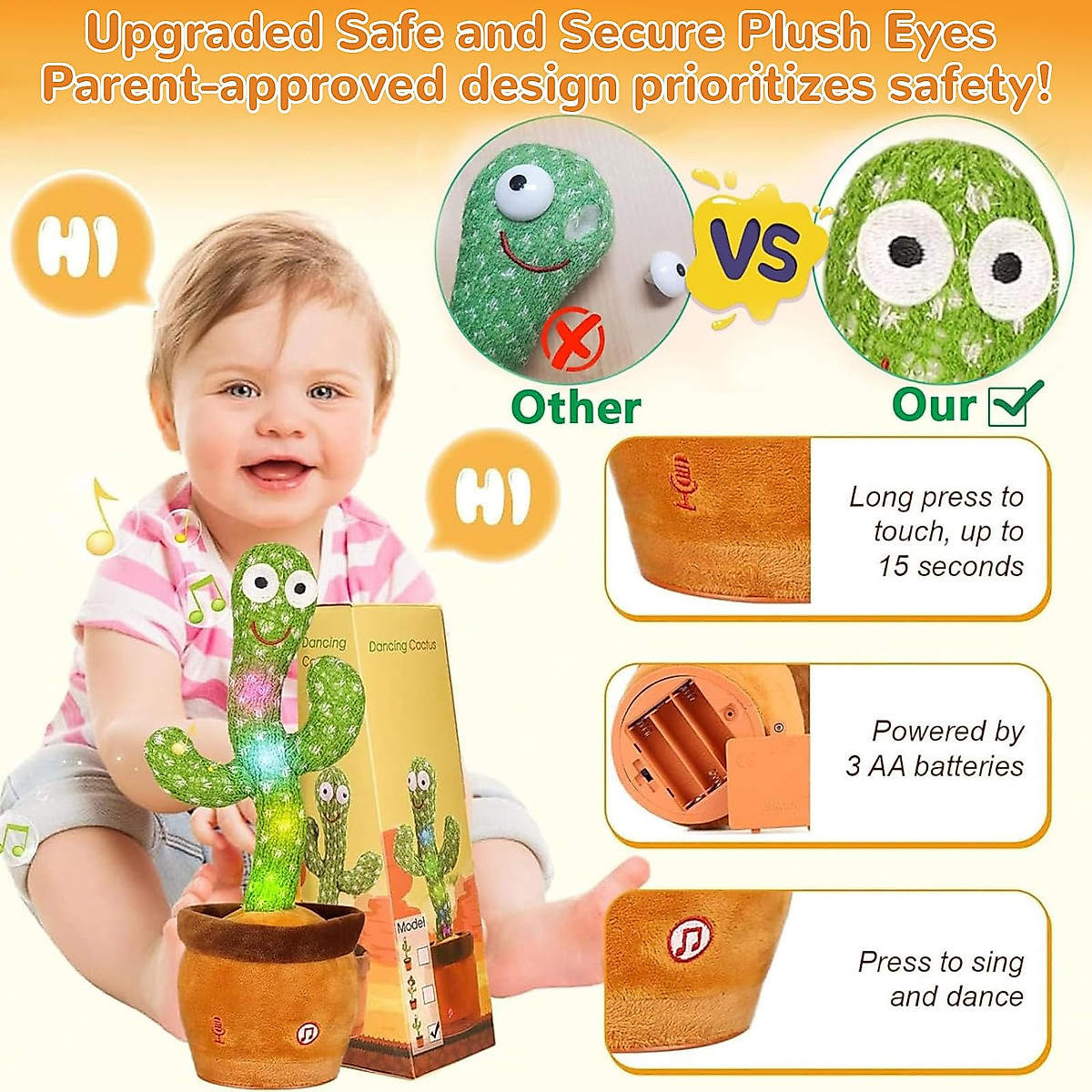 Baby Dancing Cactus for Baby Toys Boys Girls, Dancing Cactus Mimicking Toy Talking Cactus Toy Baby Toys, Singing Sunny Cactus Talking Imitation Toys Glowing Musical Toys Children's Educational Toys