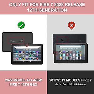 Case Fits Amazon All-New Kindle Fire 7 Tablet (2022 Release-12th Gen) Latest Model 7",Trifold Stand - Ultra Light Slim Fit Protective Cover with Auto Wake/Sleep (Pink)