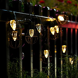MakForU Solar String Lights Outdoor, 10ft 10 LED Bulbs Hanging Light Retro Metal Industrial-Style Waterproof Solar Powered Light for Patio Garden Wedding Bistro