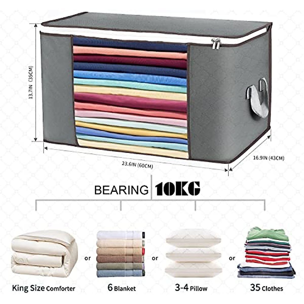 Clothing Organizer, 90L Extra Large Clothes Blanket Storage Bags,Thicker Fabric Closet Organizers and Storage(2 Pcs, 90L, Gray)