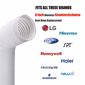 JIANZHENKEJI 6 Inch Diameter Intake/Exhaust Hose | PVC Extend Vent Hose for Portable Air Conditioner Replacement hose，Counterclockwise Installation Direction(Length 59 Inch)