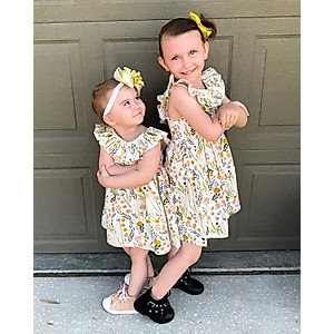 Toddler Baby Girl Sun Dress Wildflower Floral Seaside Beach Dress Overall Outfits Onepiece(Yellow,80/1-2T)