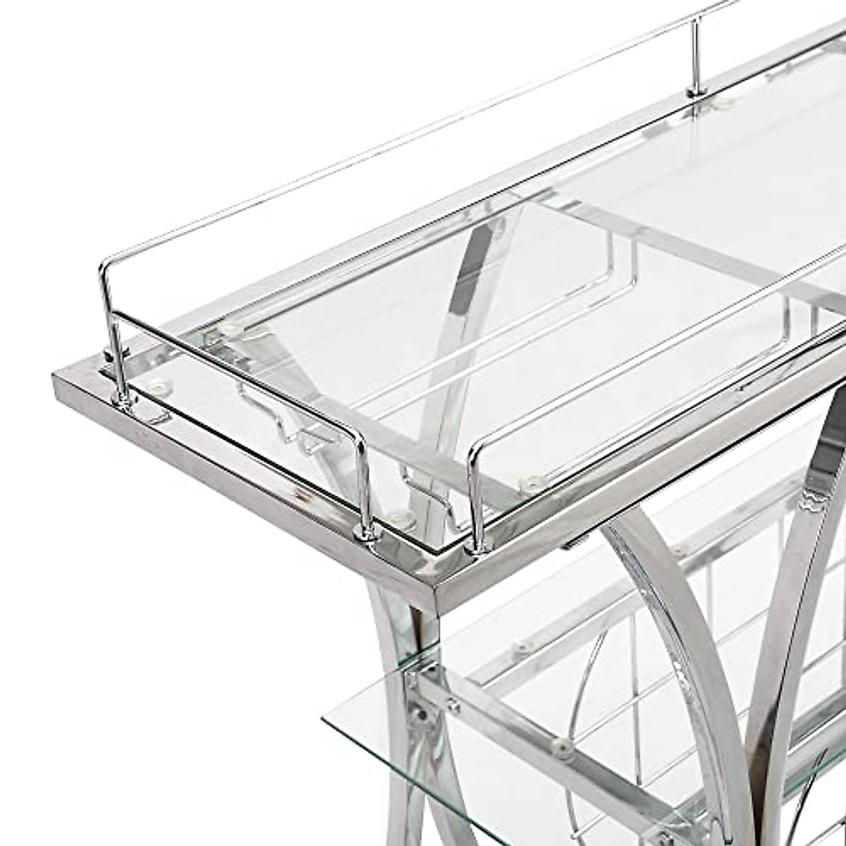 RARZOE Bar Serving Cart with Glass Holder&Wine Rack, Mobile Kitchen Serving Cart Wine Cart, 3-Tier Kitchen Trolley with Tempered Glass Shelves&Sliver-Finished Metal Frame for Home Dining Room(Silver)