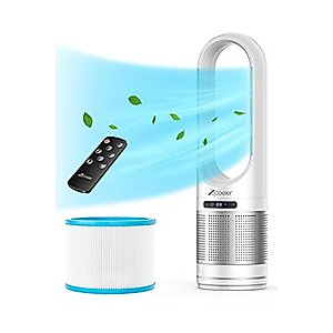 ZICOOLER Bladeless Tower Fan and Air Purifier, 80° Oscillating Fan for Bedroom, 32 inch Standing Floor Fans with HEPA Filter 99.97%, Remote, Quiet Cooling Fan for Indoor Home Office Room