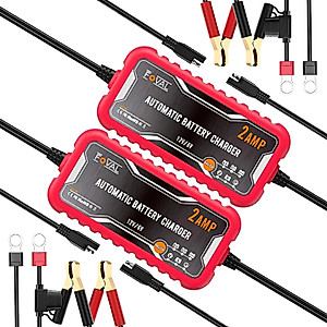FOVAL 2-Amp Automatic Battery Charger, 6V and 12V Smart Car Battery Charger Maintainer, Trickle Charger and Battery Desulfator for Motorcycle, ATV, Boat, Lawn Mower Lead Acid Batteries