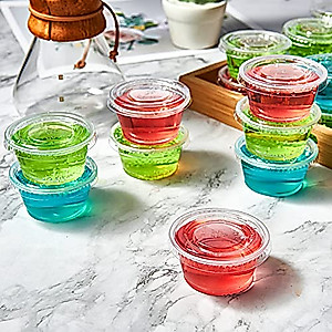[200 Sets - 2 oz] Disposable Plastic Portion Cups with Lids, Small Plastic Condiment Containers for Sauce, 2 oz Jello Shot Cups, Souffle Cups