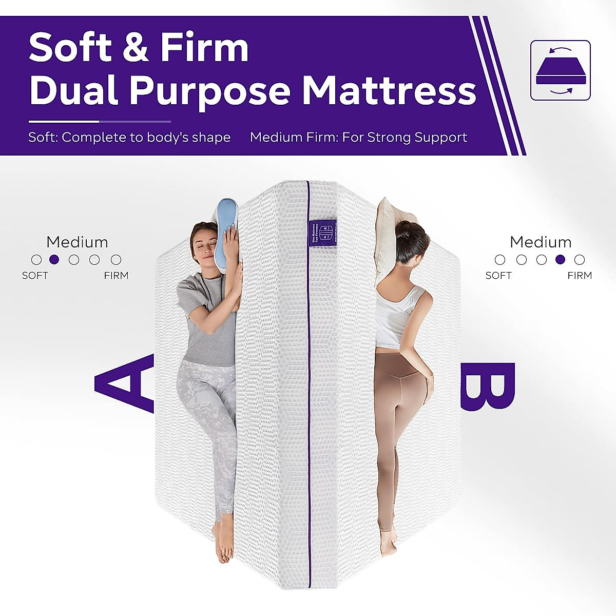 Tripie Queen Mattress 8 Inch, Gel Soft & Firm Dual Sides Flippable Mattress for Bamboo-Charcoal Memory Foam Mattress, Lavender Sleep Aid Mattress for Relieve Pressure, Bed in a Box