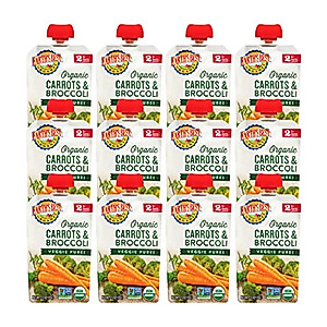 Earth's Best Organic Baby Food Pouches, Stage 2 Vegetable Puree for Babies 6 Months and Older, Organic Carrots and Broccoli Puree, 3.5 oz Resealable Pouch (Pack of 12)