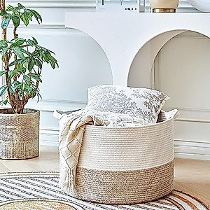 R RUNKA Extra Large Cotton Rope Basket 22" x 14" - Toy Basket for Kids -Blanket Basket for Living Room - Woven Baskets for Storage